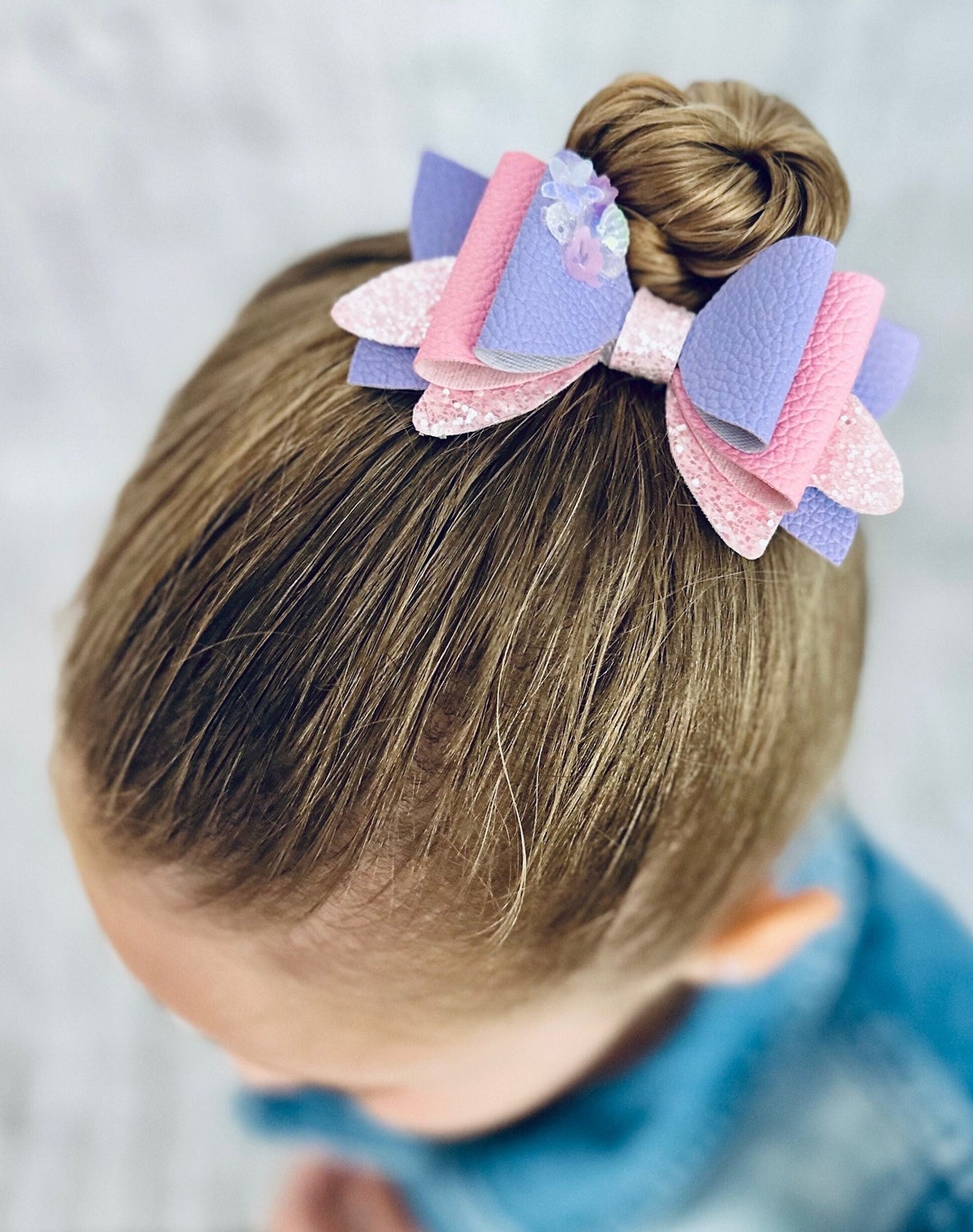 Shimmering Pink and Purple Rhinestone Hair Bow, Pink Glitter Hair Bows ...