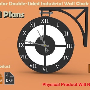 Circular Double Sided Industrial Wall Clock - Printable PDF, DXF, SVG ...
