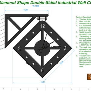 Diamond Shape Double Sided Industrial Wall Clock - Printable PDF, DXF ...