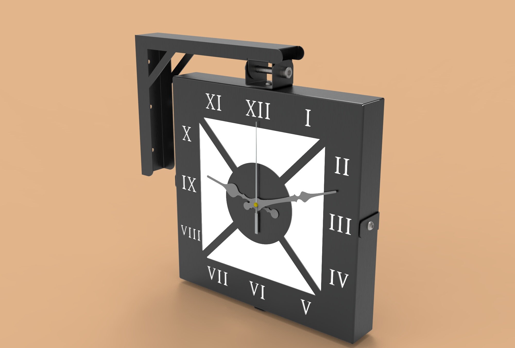 Square Double Sided Industrial Wall Clock - Printable PDF, DXF, SVG ...
