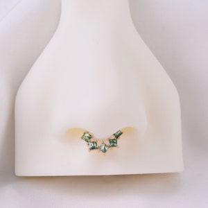 14K Solid Gold Moss Agate Daith Piercing Jewelry Hinged Ring Cartilage ...