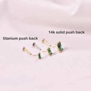 14K Solid Gold Tiny Baguette Cartilage Flat Back Labret Cartilage Earring Helix Stud Threadless ...