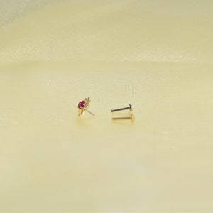 14k Solid Gold Moss Agate Sun Threadless Stud Earring Rhodolite Garnet ...