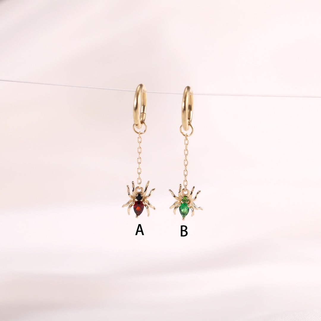 14K Solid Gold Dangle Spider Tsavorite With Diopside, Garnet With Black ...