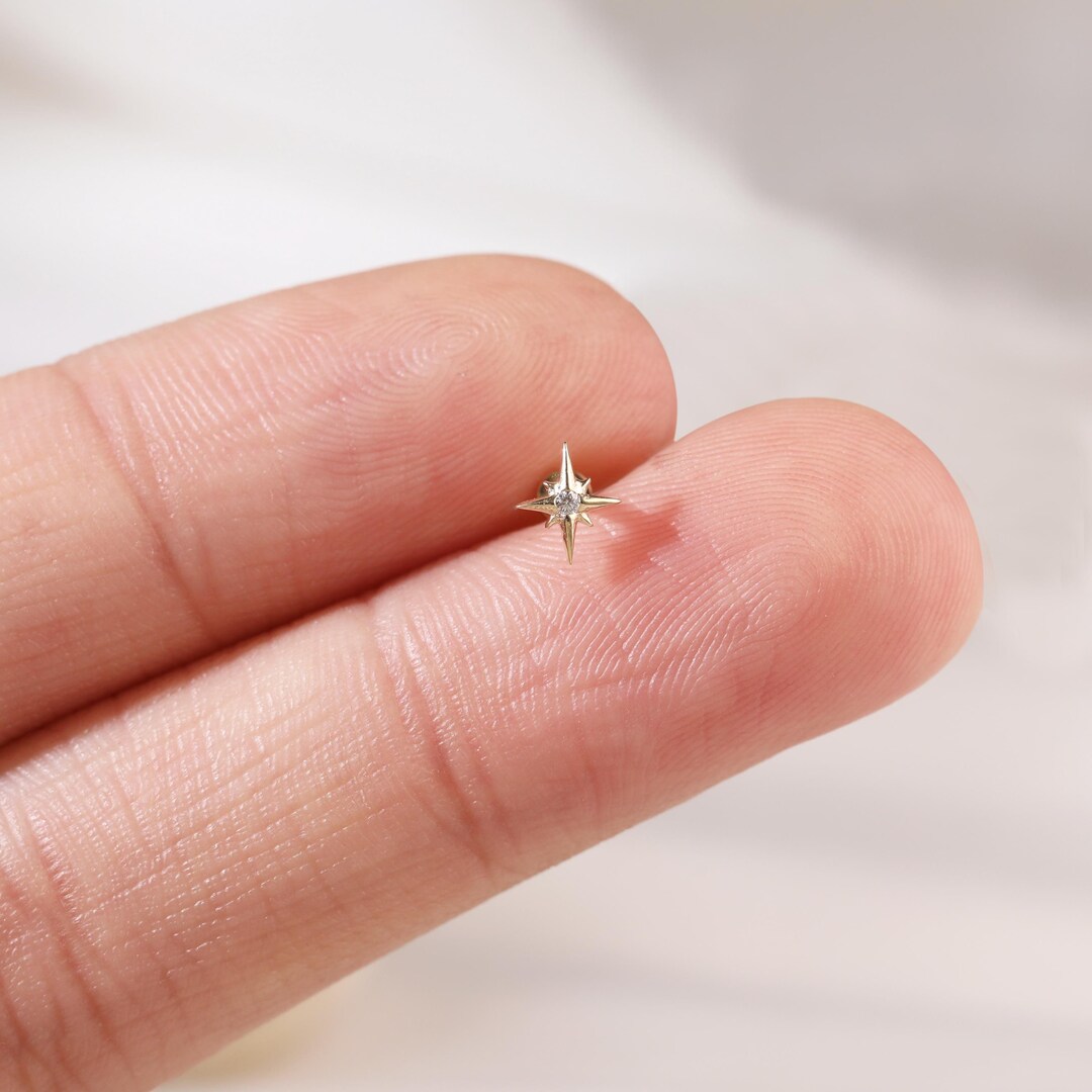 14K Solid Gold Moissanite Bezel Setting North Star Threadless Pin ...