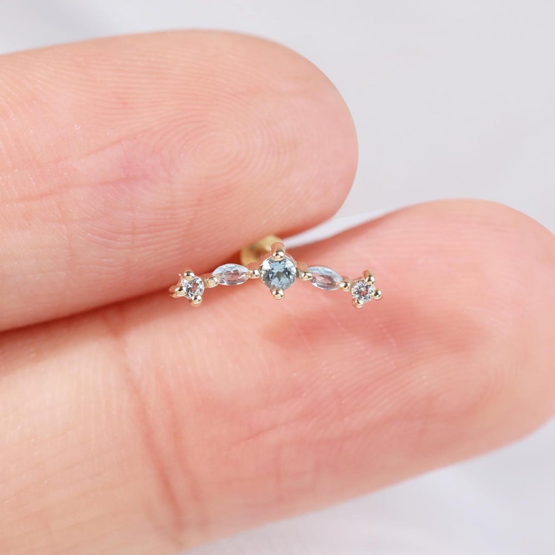 14K Solid Gold London Blue Topaz With Swiss Blue Topaz Climber, Gold ...