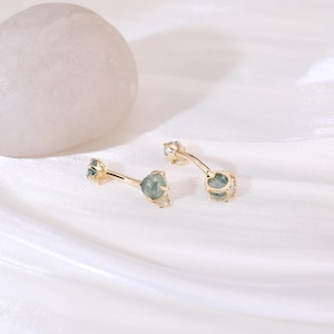 14K Solid Gold Moss Agate Belly Piercing, Dangle Cable Chain Navel Ring ...