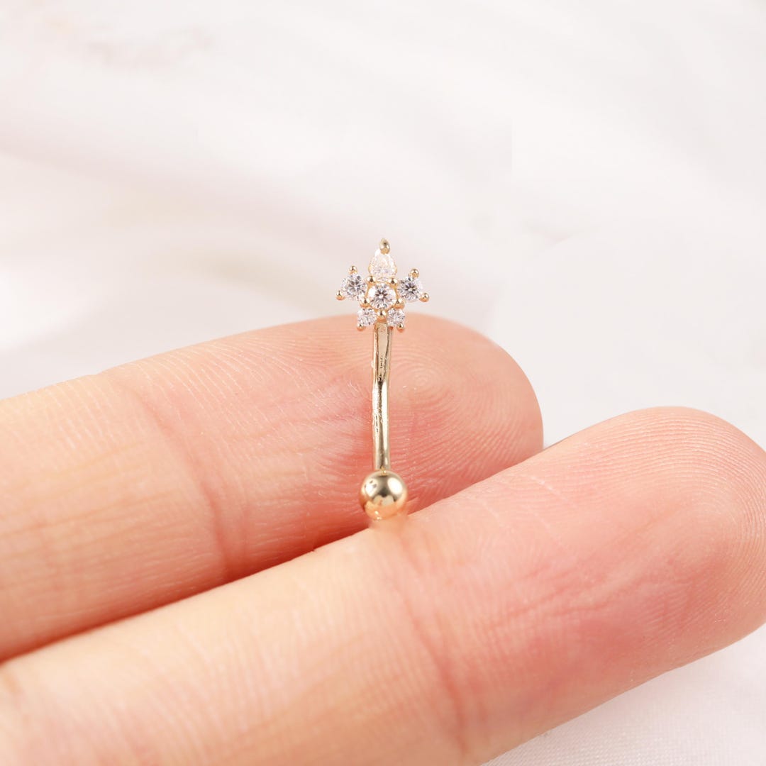14K Solid Gold Moissanite Flower Rook Eyebrow Piercing, Diamond Floral ...