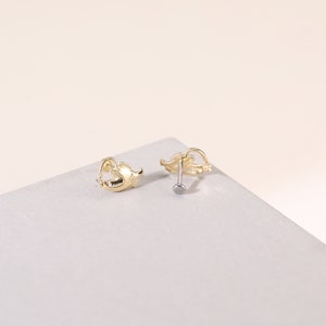 14k Solid Gold Anglerfish Moissanite Push Pin Stud, Gemstone Fish ...