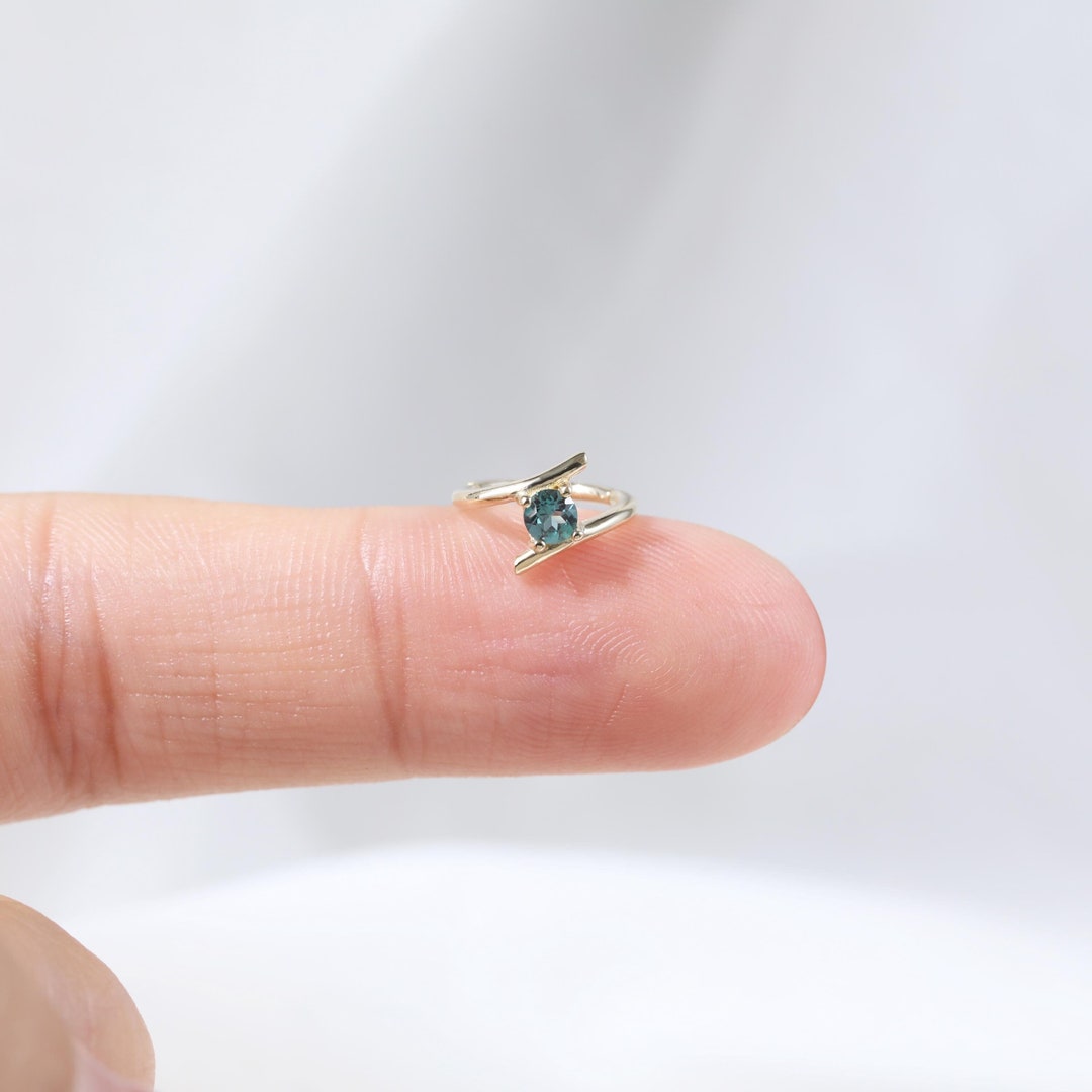 14K Solid Gold Alexandrite Helix Earring, Solid Gold Daith Hoop Earring ...