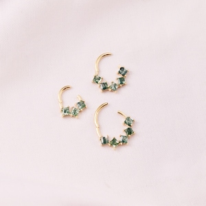 14K Solid Gold Moss Agate Daith Piercing Jewelry Hinged Ring Cartilage ...