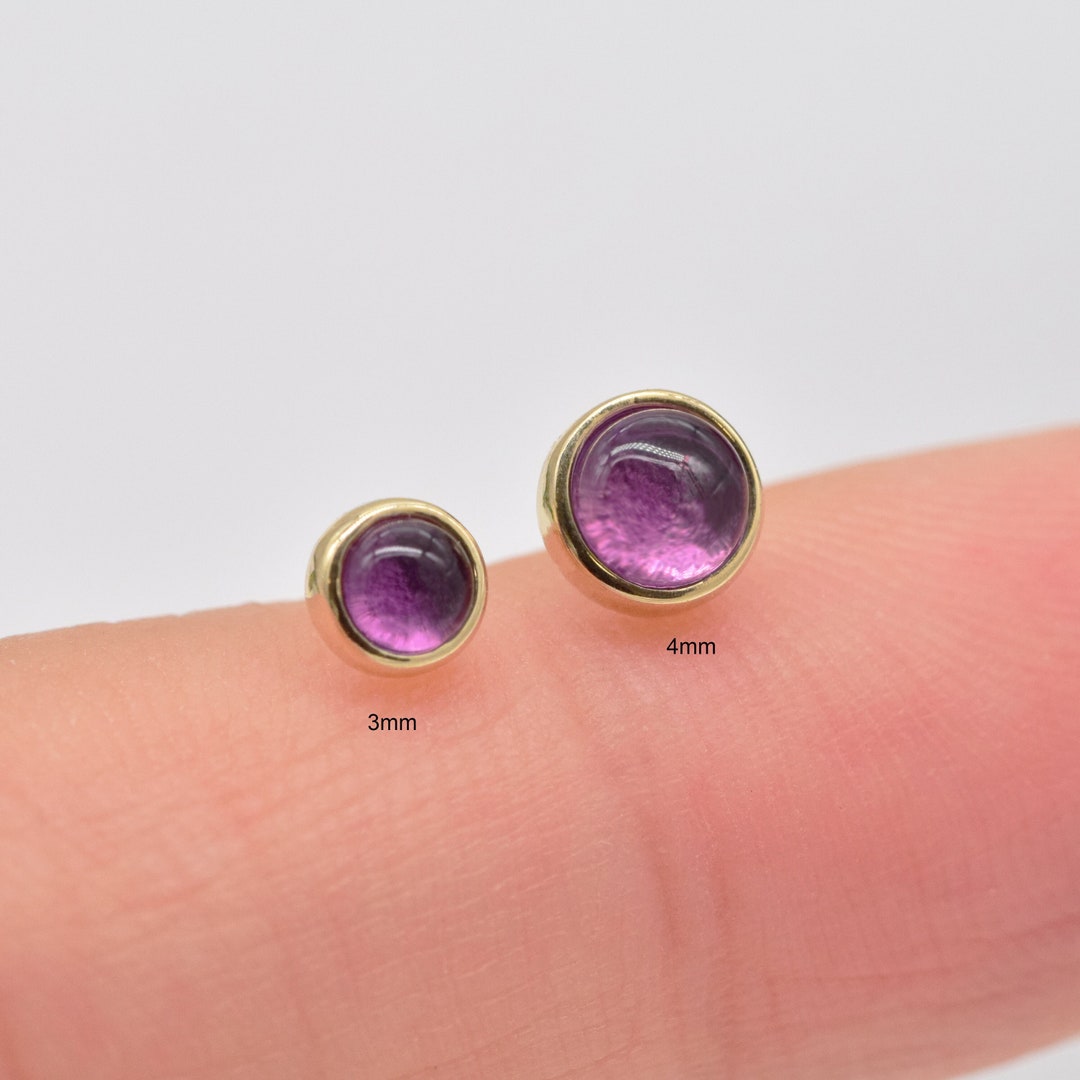 14K Solid Gold Amethyst Threadless Push Pin Stud Earring Dainty ...