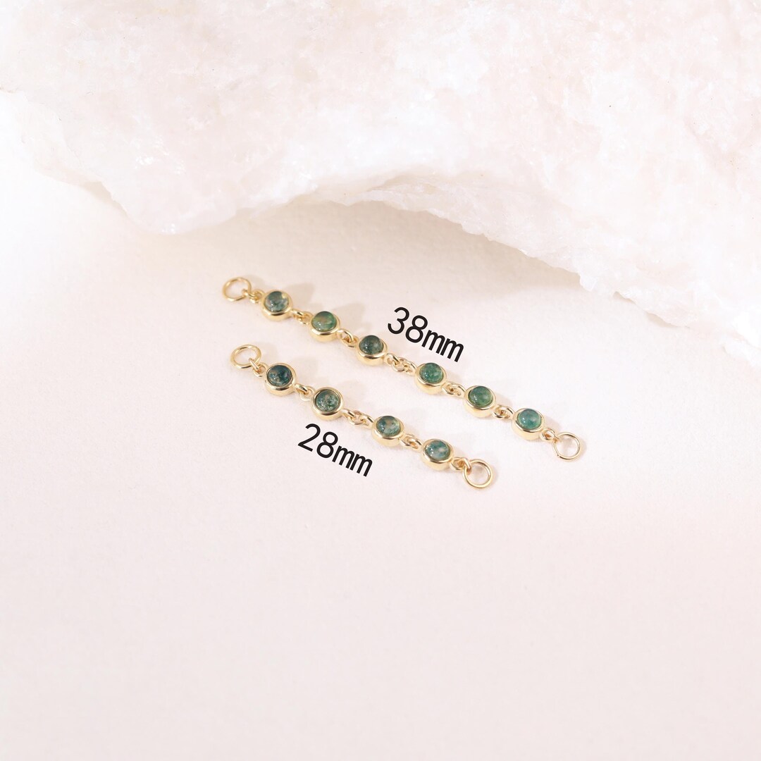 14K Solid Gold Round Bezel Set Moss Agate Chain Attachment, Dangle ...