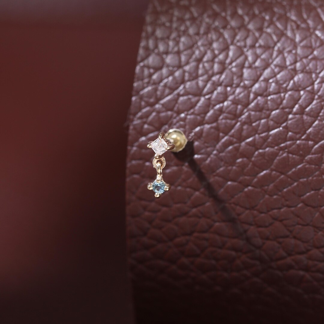 14K Solid Gold London Blue Topaz With Moissanite Stud: Natural Stone ...