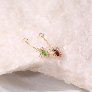 14K Solid Gold Dangle Spider Tsavorite With Diopside, Garnet With Black ...