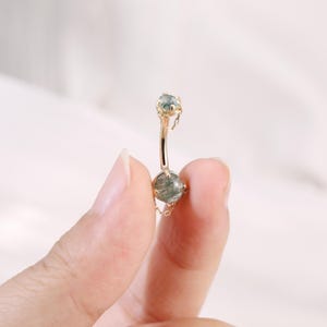14K Solid Gold Moss Agate Belly Piercing, Dangle Cable Chain Navel Ring ...