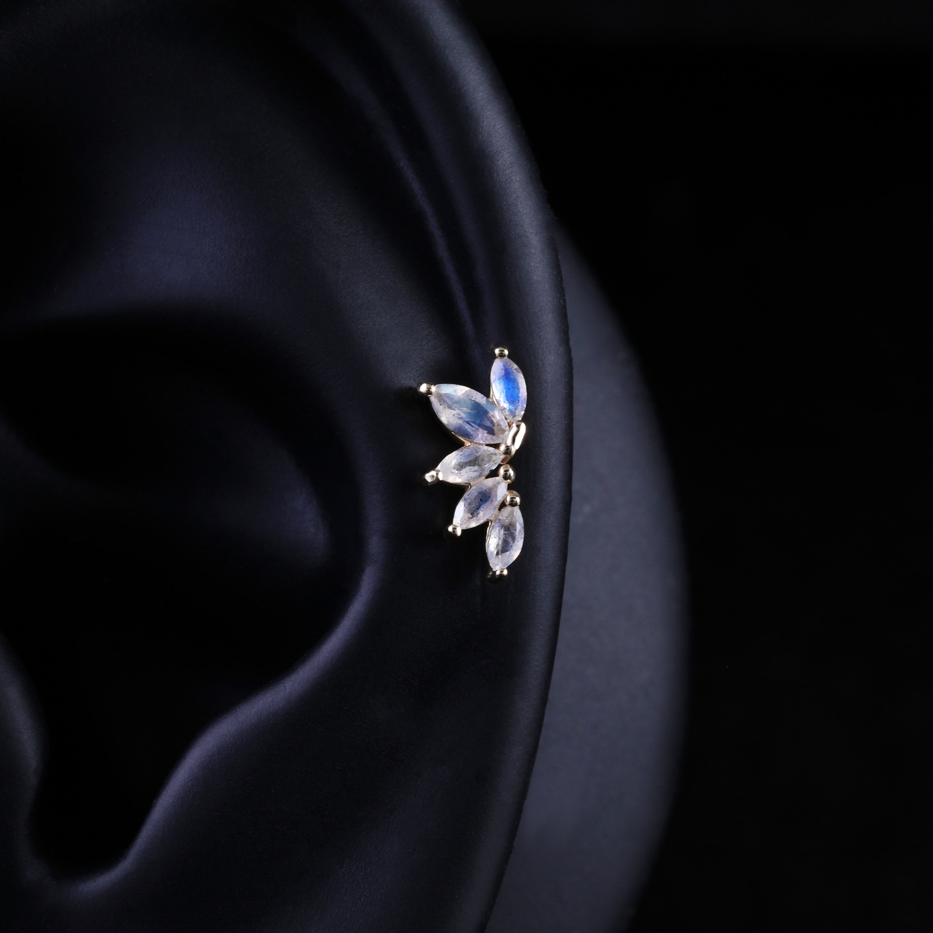 Solid 14K Gold Lotus Labradorite Stud, Helix Cartilage Lobe Tragus Flat ...