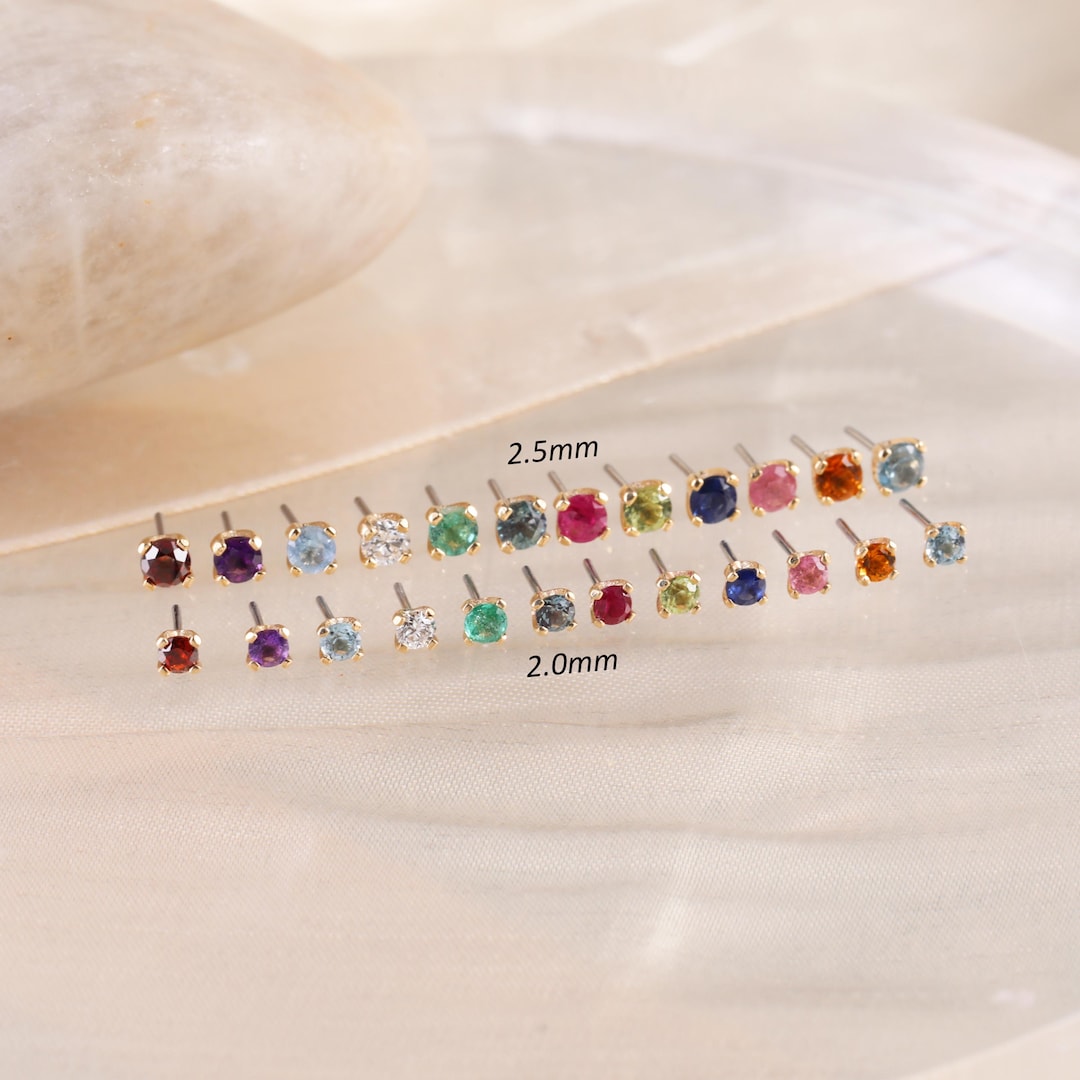 14K Solid Gold Birthstone Cartilage Helix Piercing, Custom Birthstone ...
