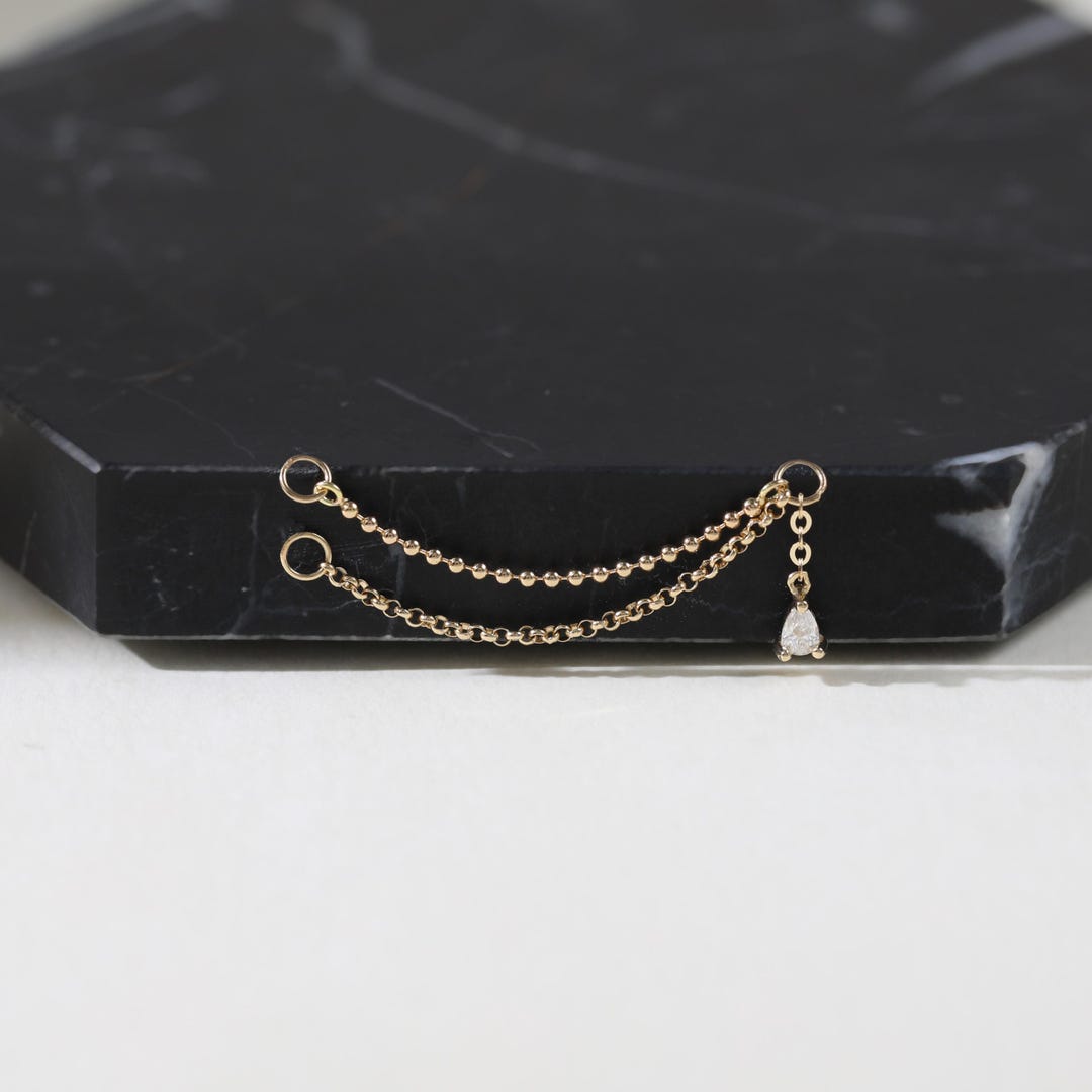 14K Solid Gold Double Layer Chain: Dangle Moissanite Attachment - Etsy