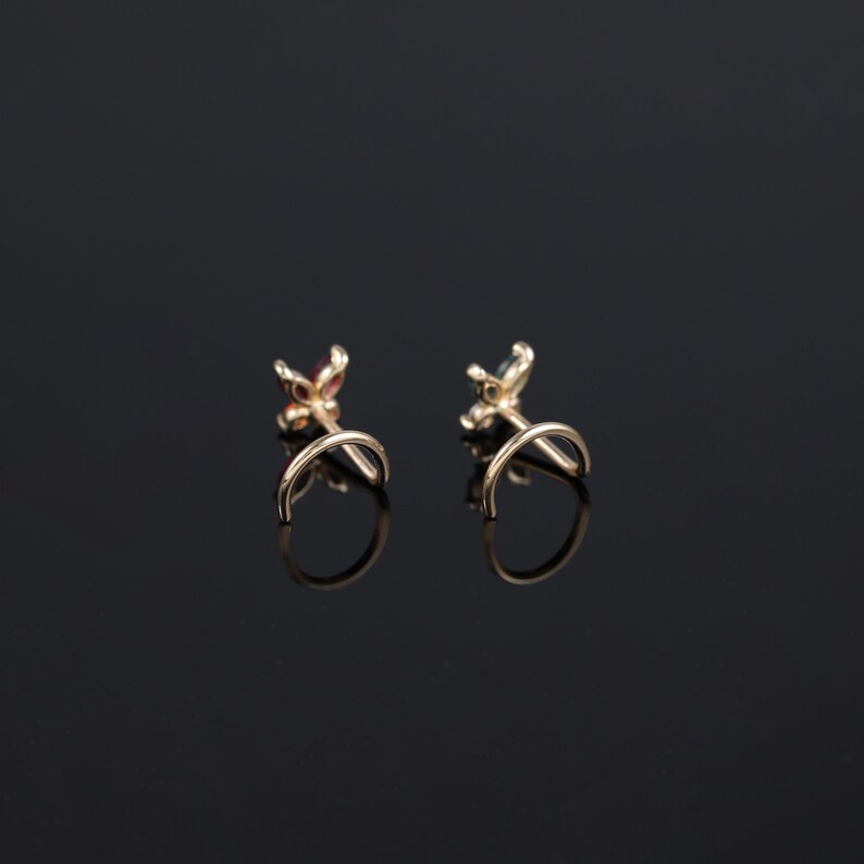 14K Solid Gold Butterfly Nose Piercing, Moss Agate & Moissanite Nose ...