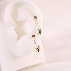 14K Solid Gold Dangle Spider Tsavorite With Diopside, Garnet With Black ...
