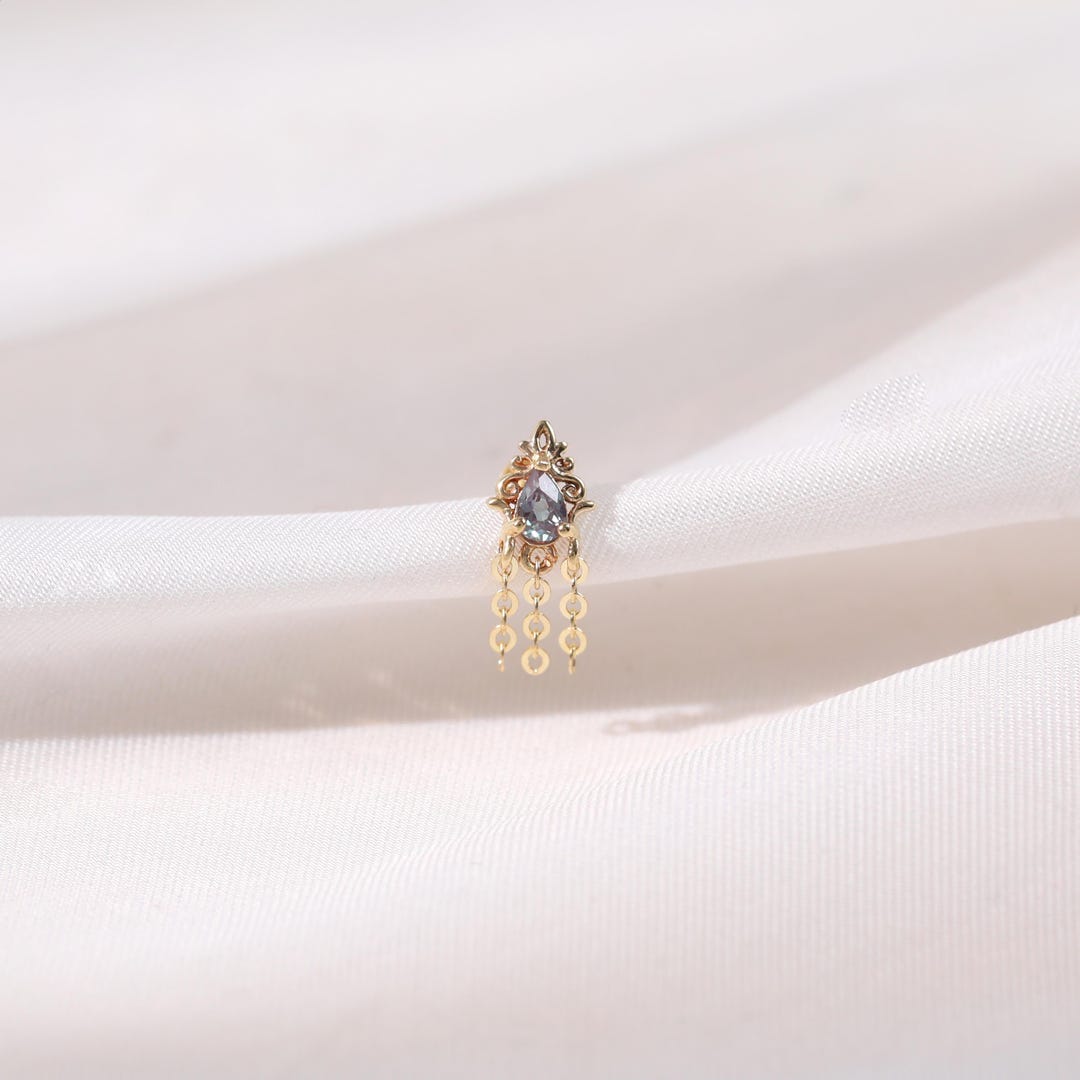 14K Solid Gold Dangle Alexandrite Hidden Helix Push Back Stud, Drop ...