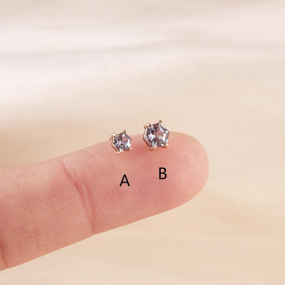 14K Solid Gold Hexagon Alexandrite Stud Earring Threadless Push Pin ...