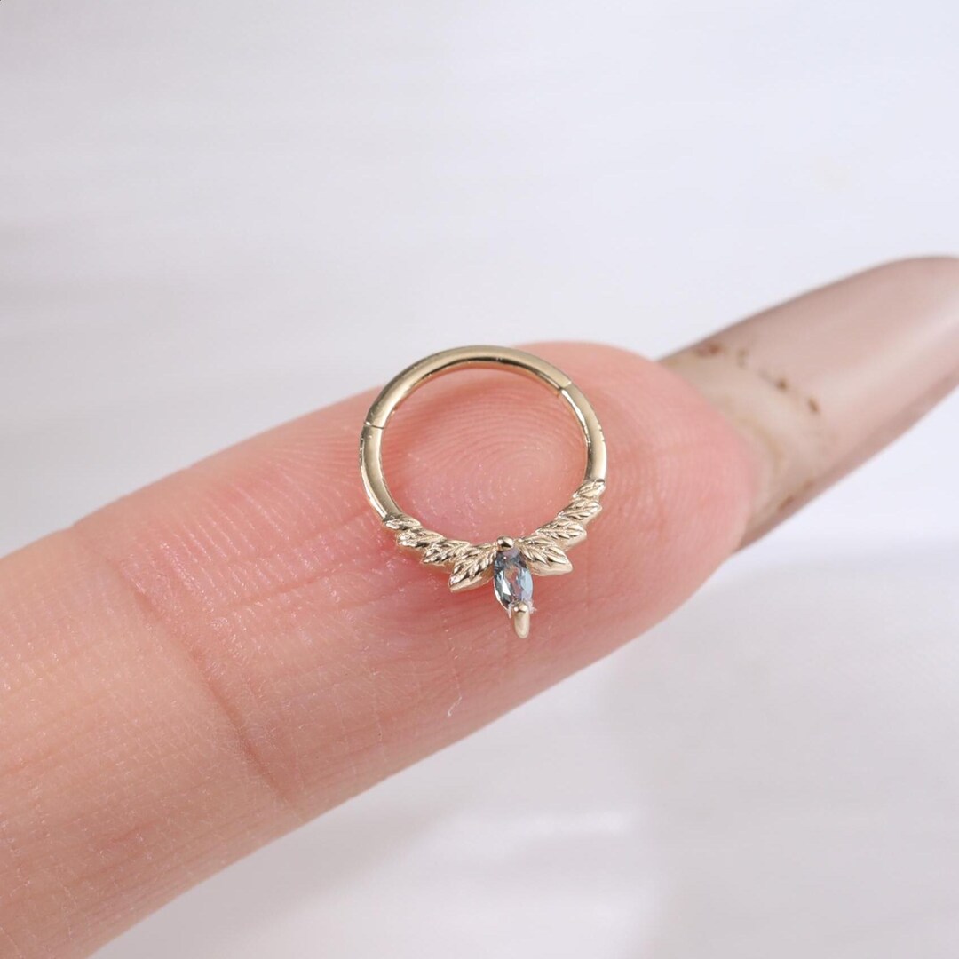 14K Solid Gold Alexandrite Wing Daith Clicker, Gemstone Nose Hoop ...