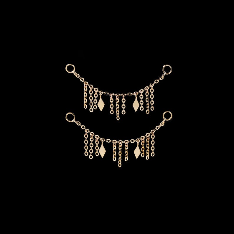 14K Solid Gold Dangle Kite Chain Attachment, Flat Kite Conch Helix ...