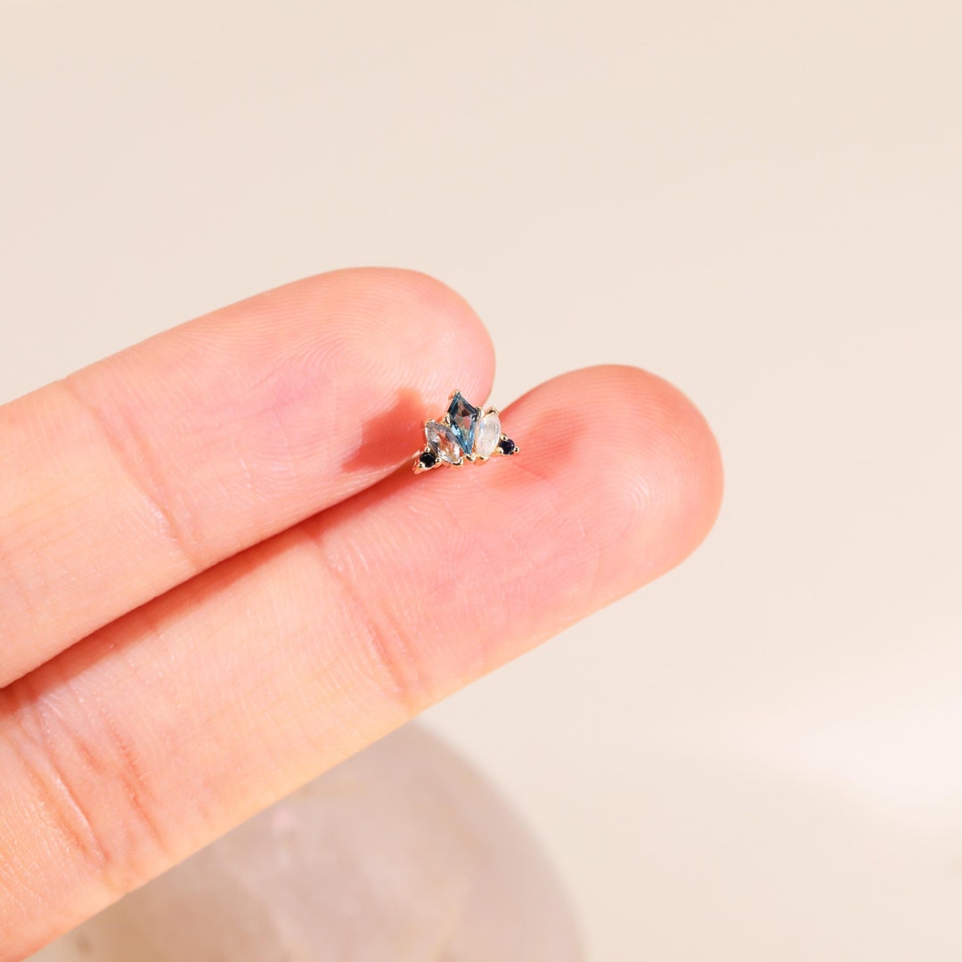 14K Solid Gold London Blue Topaz With Labradorite Helix Cluster ...