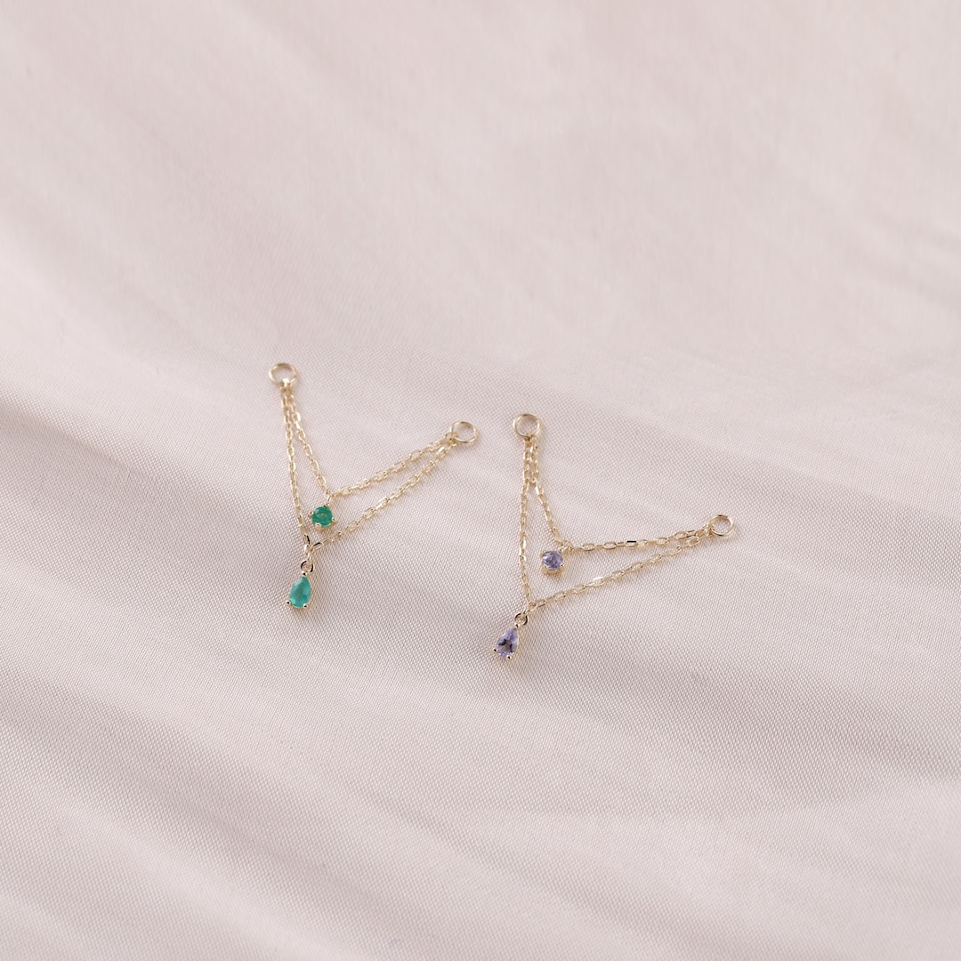 14K Solid Gold Dangle Iolite Chain Attachment Green Agate Helix Chain ...