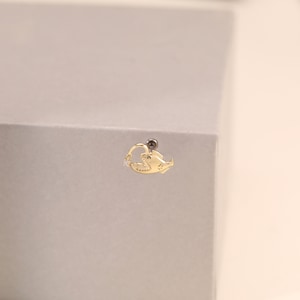 14k Solid Gold Anglerfish Moissanite Push Pin Stud, Gemstone Fish ...