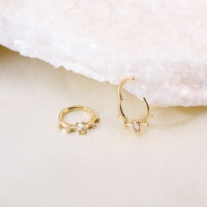 14K Solid Gold Labradorite Pavilion Shape Hoop Earring, Cartilage Hoop ...