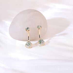 14K Solid Gold Moss Agate Belly Piercing, Dangle Cable Chain Navel Ring ...