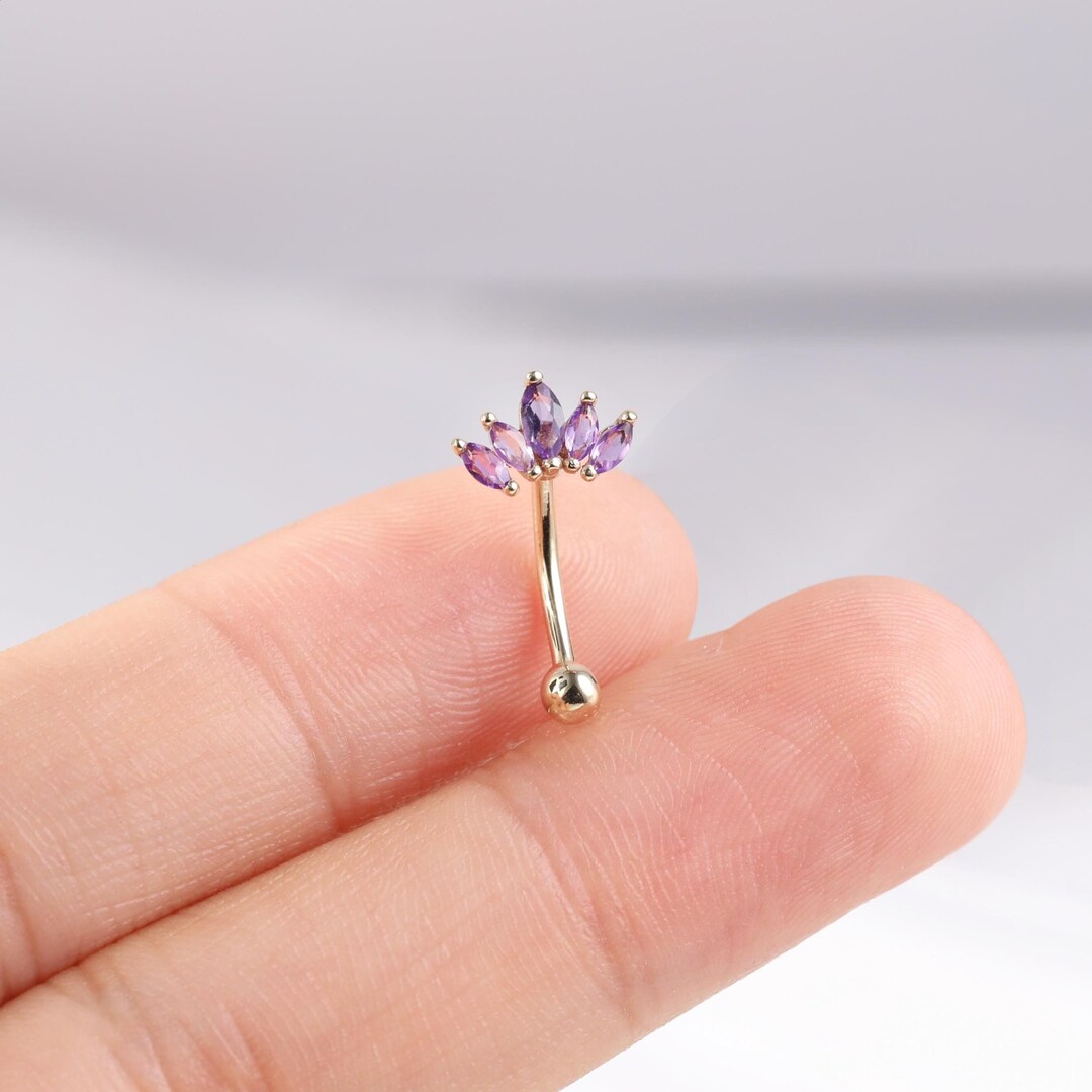 14K Solid Gold Crown Amethyst Rook Piercing, Gold Rook Fan Shape Daith ...