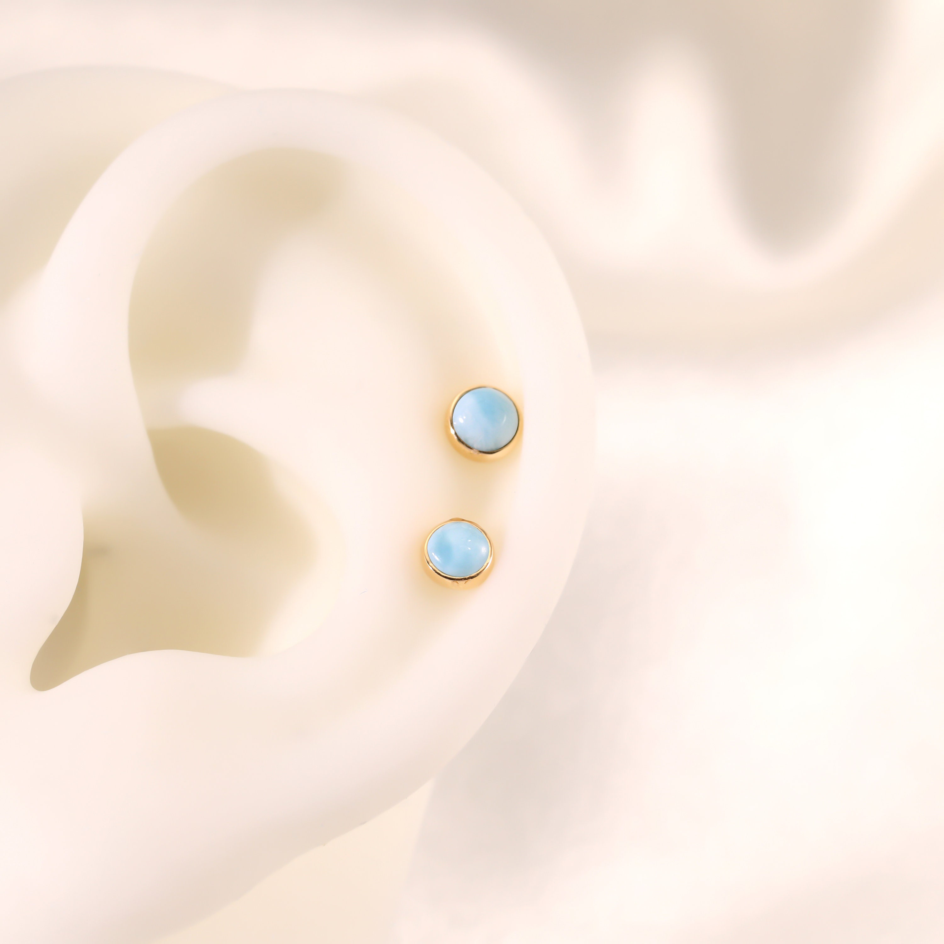 14k Solid Gold Larimar Flat Back Helix Piercing, Multi Size Gemstone ...