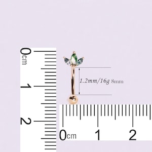 14K Solid Gold Moss Agate Rook Eyebrow Earring 3 Marquise Flower Curved ...