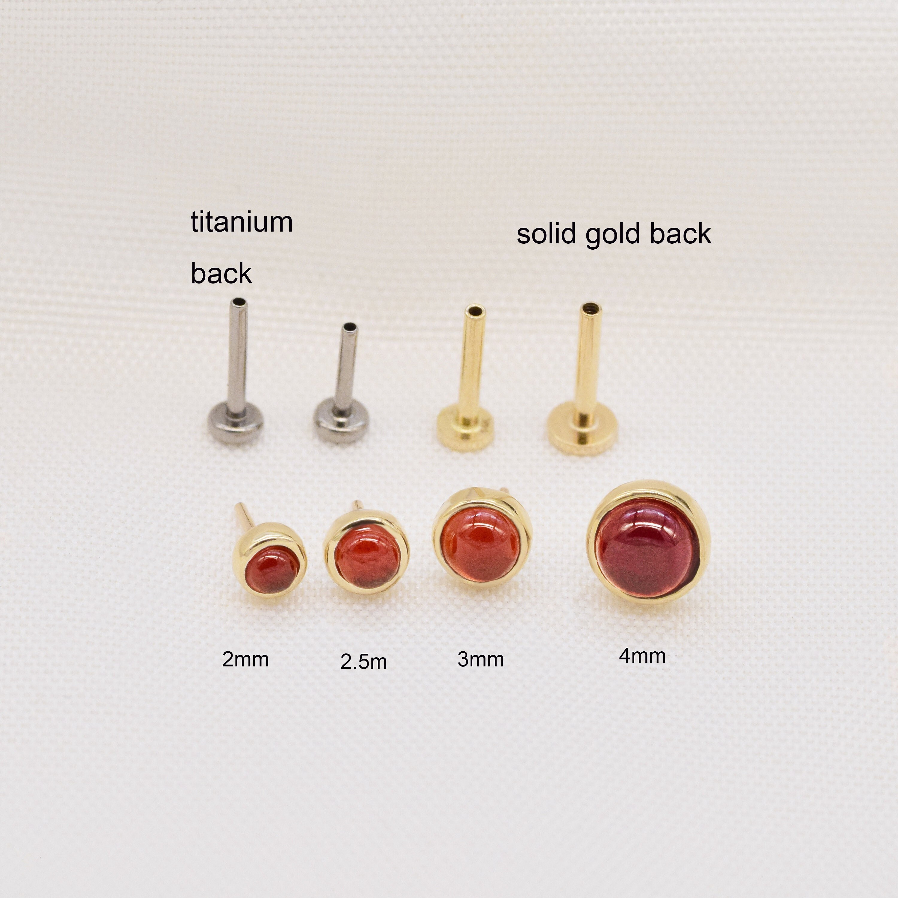 14K Solid Gold Garnet Threadless and Threaded Labret Dainty Round ...