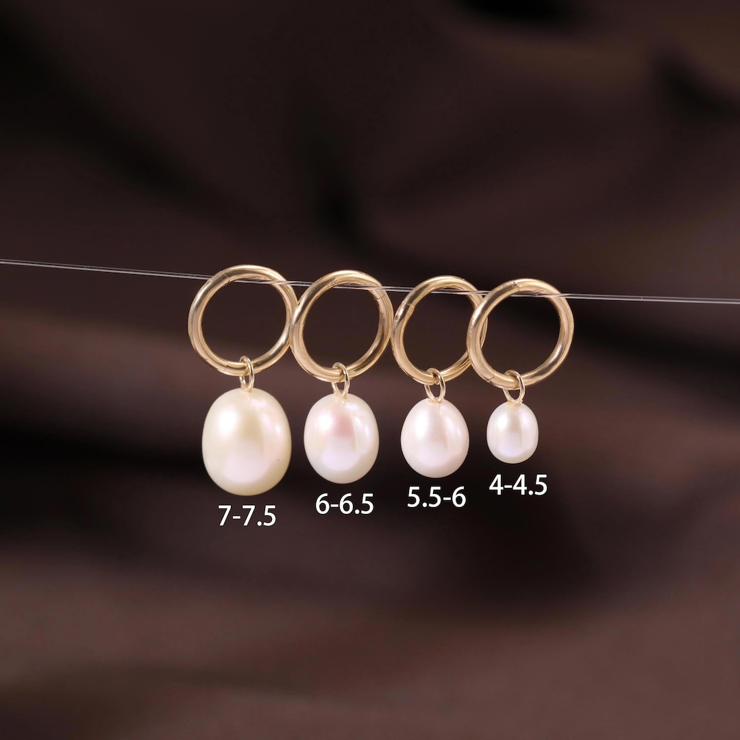 14K Solid Gold Oval Irregular Freshwater Pearl Charm Cartilage, Gold ...