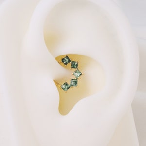 14K Solid Gold Moss Agate Daith Piercing Jewelry Hinged Ring Cartilage ...