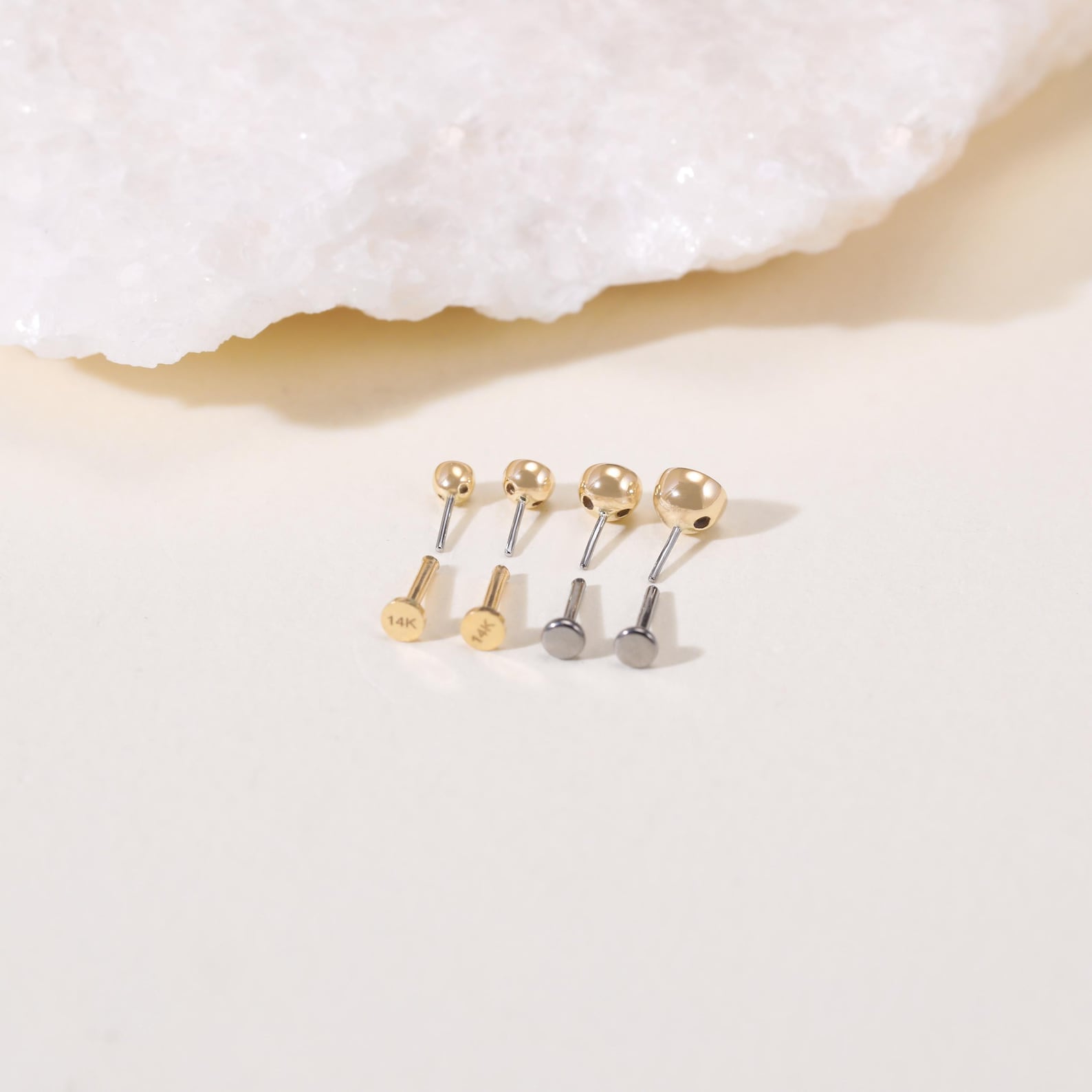 14K Solid Gold Bezel Setting Alexandrite Threadless Push in Labret Stud ...