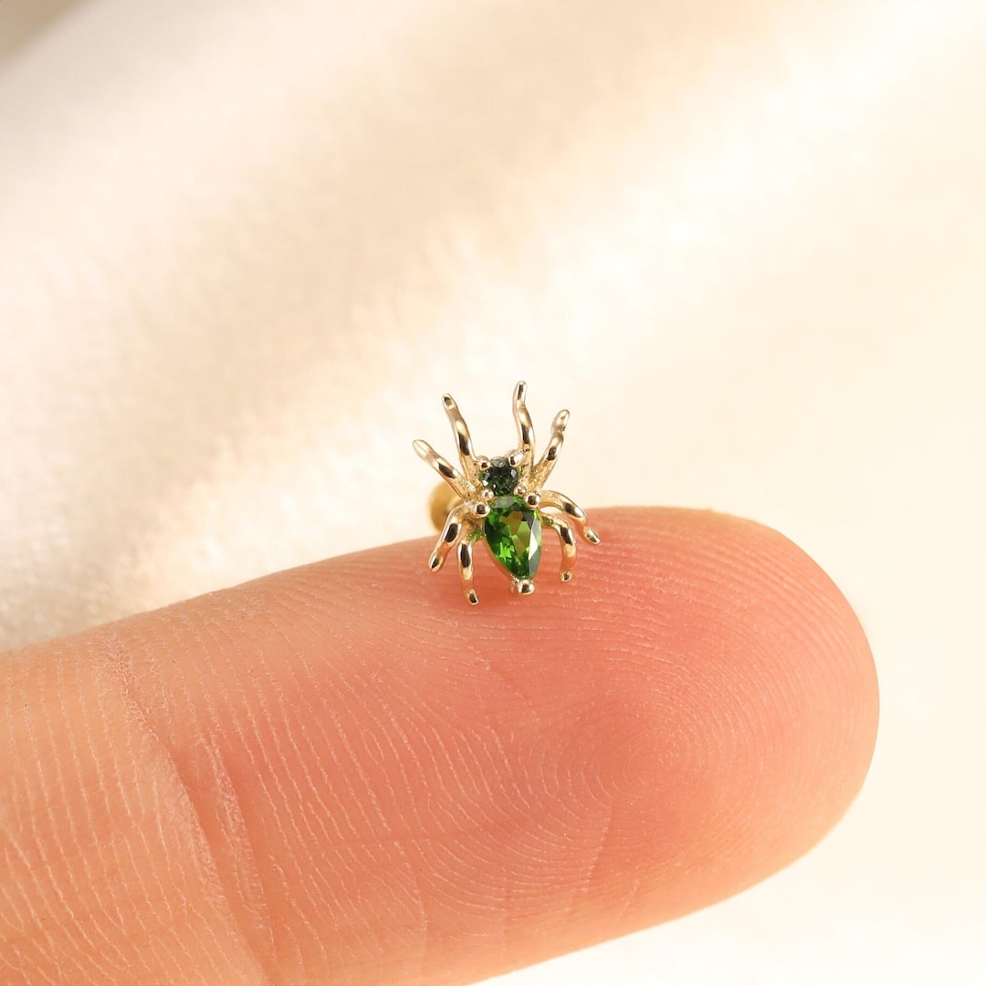 14K Solid Gold Spider Tsavorite With Diopside Earring, Gemstone ...
