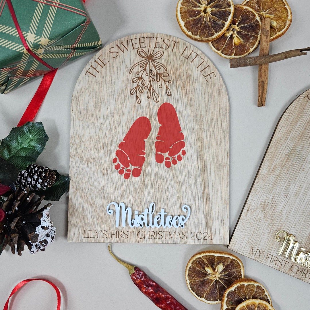 Mistletoe Sign Baby First Christmas Sign Plaque Baby First Christmas ...