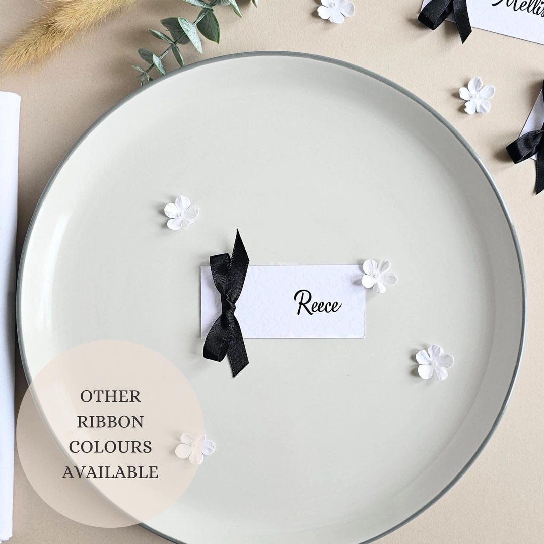 Black and White Wedding Decor Bow Name Place Cards for Wedding Name ...