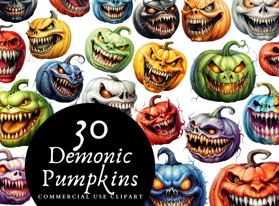 Scary Rainbow Pumpkin Clipart - 30 Gothic Illustrations of Demonic ...