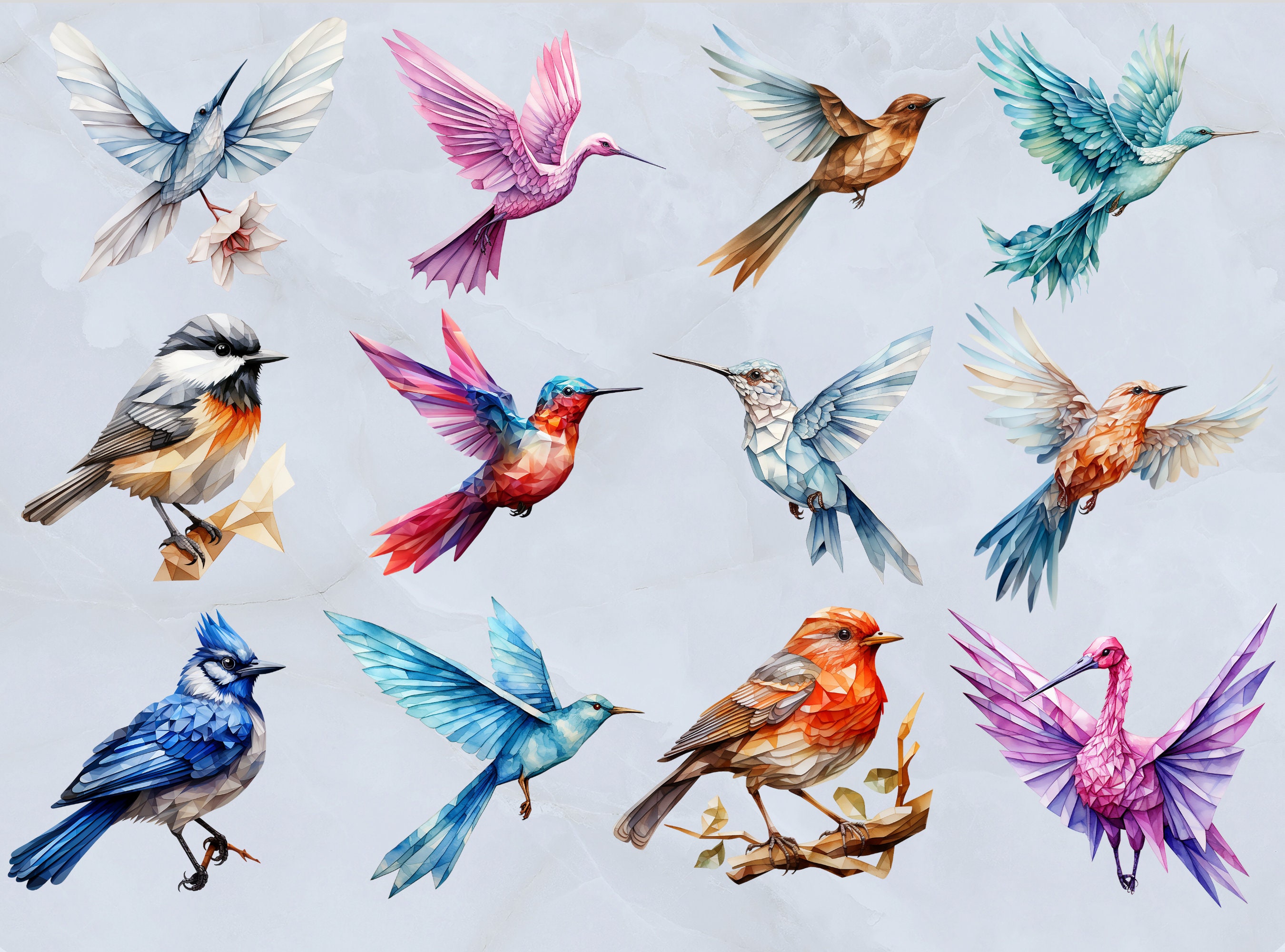 Watercolor Birds Clipart Bundle 20 Polygonal Bird Pngs on - Etsy