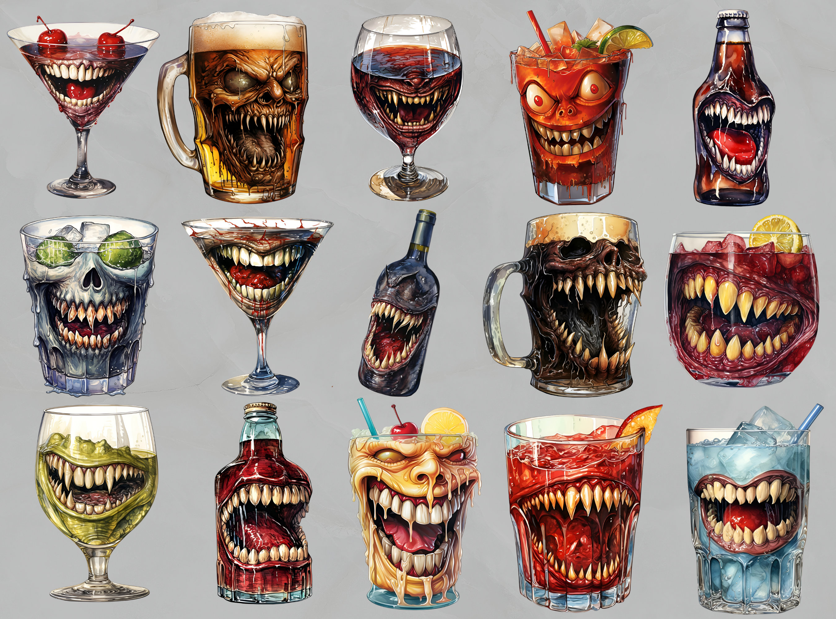 Cocktail Drink Monster Faces Clipart Bundle - 15 Digital Download ...