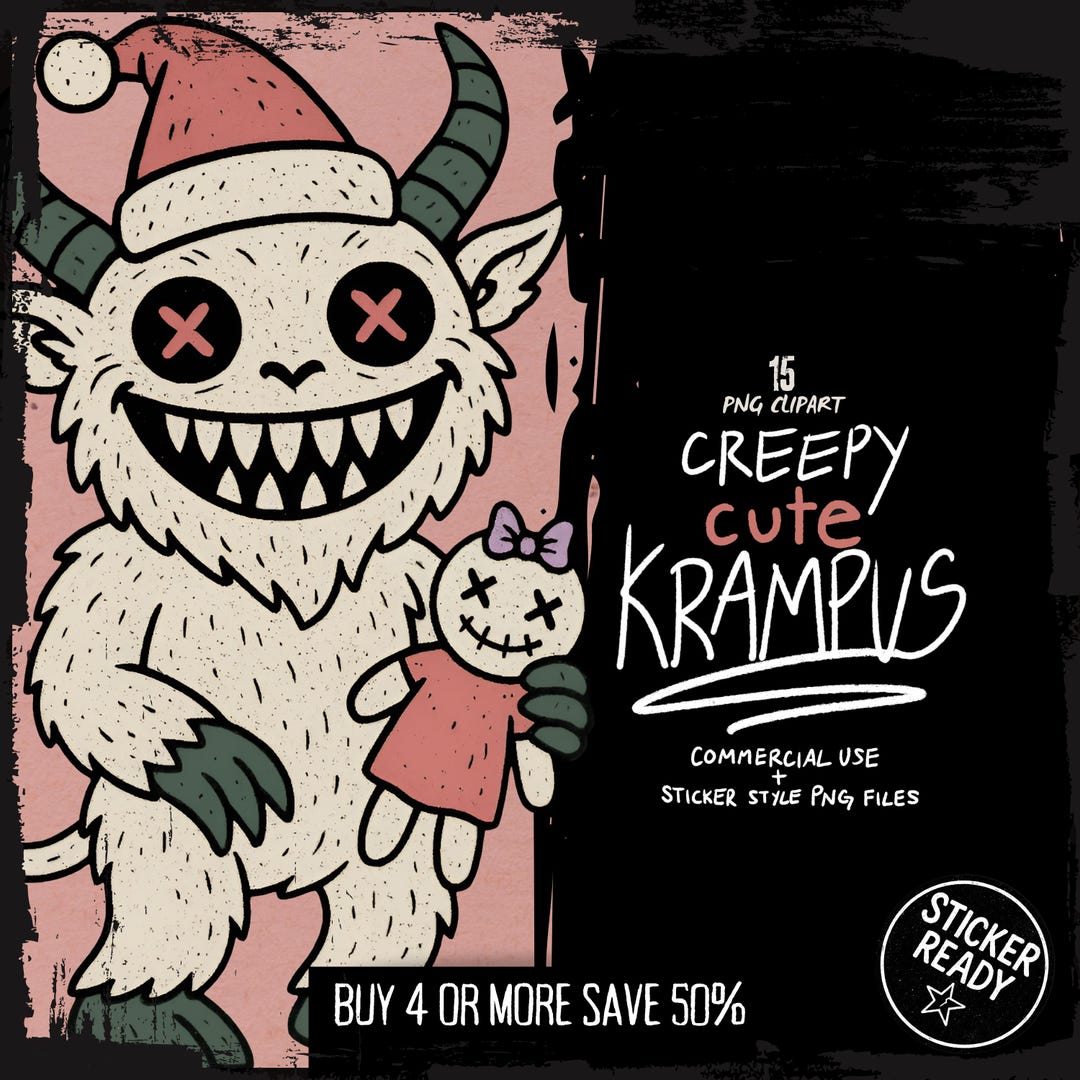 Krampus Clipart Bundle PNG – Creepy Cute Krampus Digital Sticker Pack ...