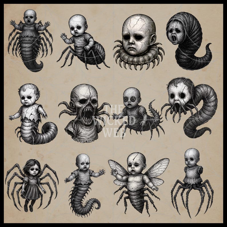 Sticker-ready Creepy Doll-insect Pngs – 12 Disturbing Gothic Hybrids ...