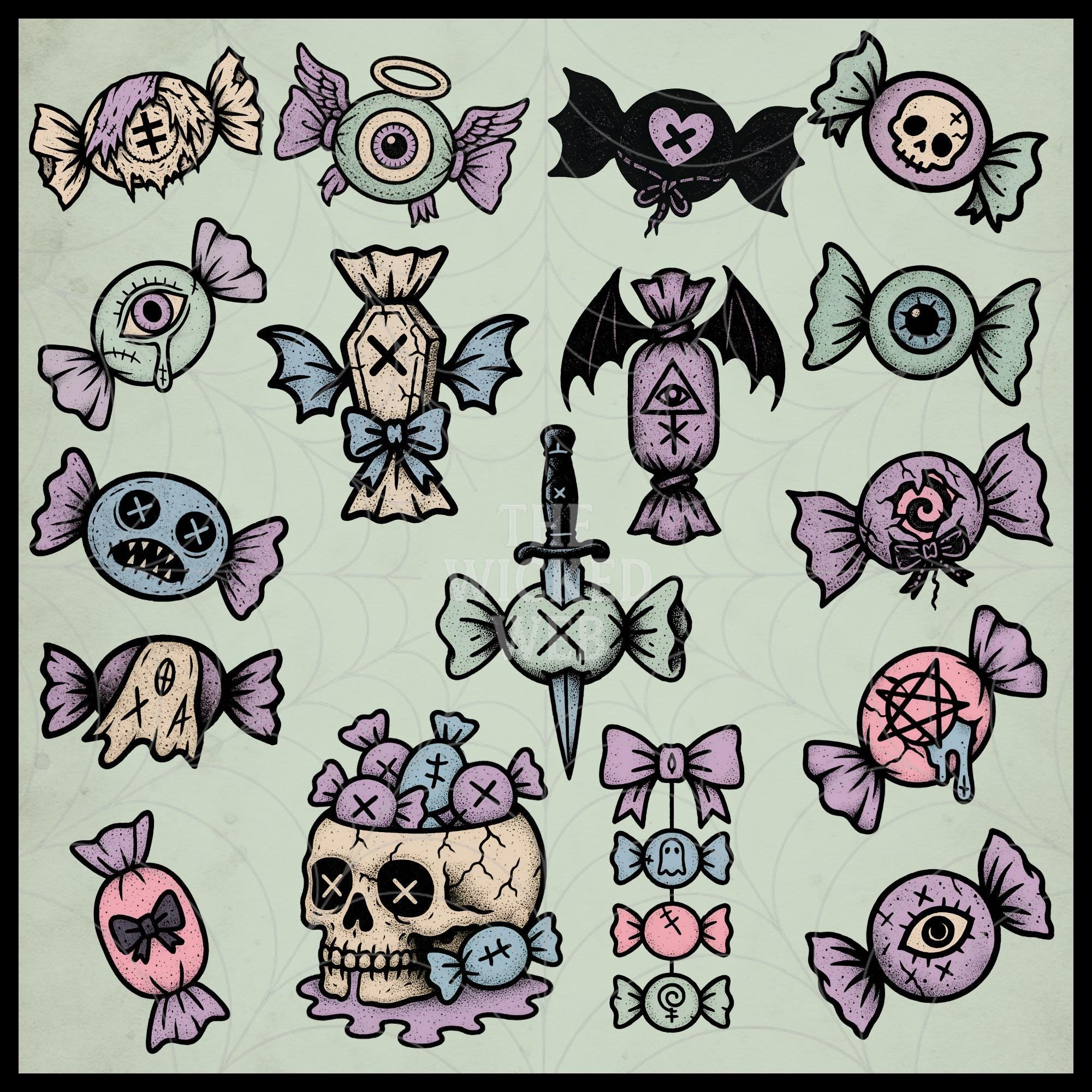 Pastel Goth Candy Clipart Bundle – 17 Cursed Halloween Pngs With ...